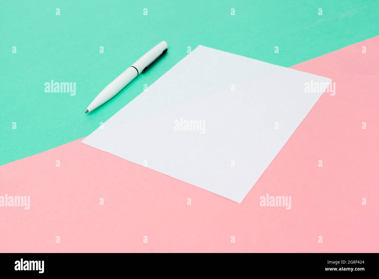White paper notepad on pastel color background.Flat lay design Stock ...