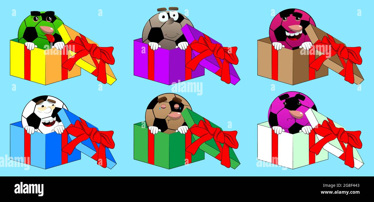 Soccer ball in a gift box. Traditional football ball as a cartoon ...