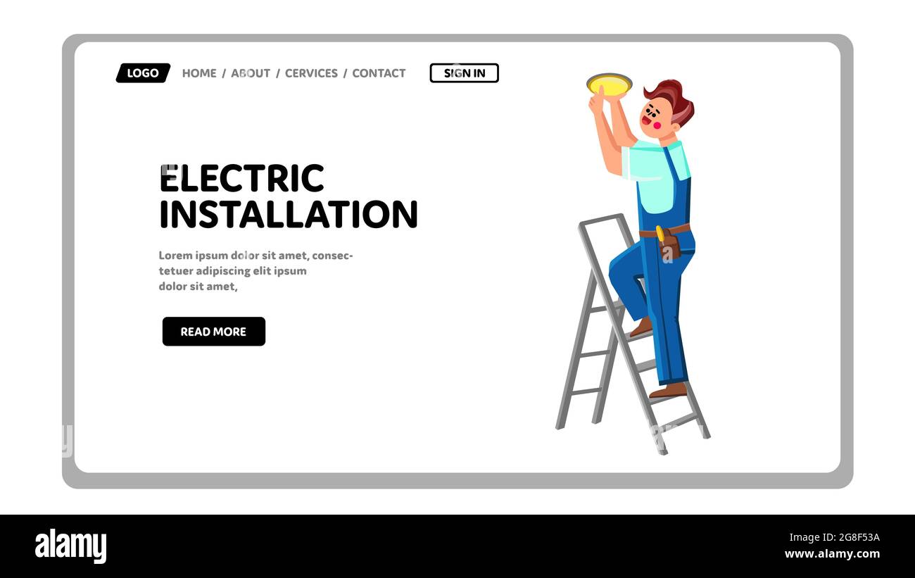 Electric Installation Work Doing Repairman Vector Stock Vector Image ...