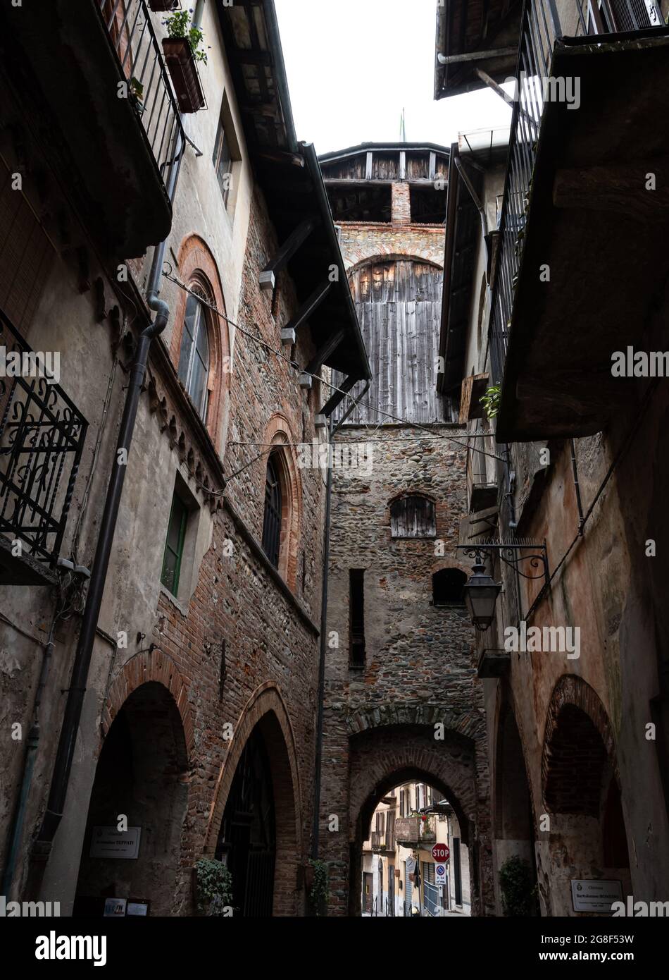 Lanzo-italy-June 2021 The historic center of the characteristic village ...