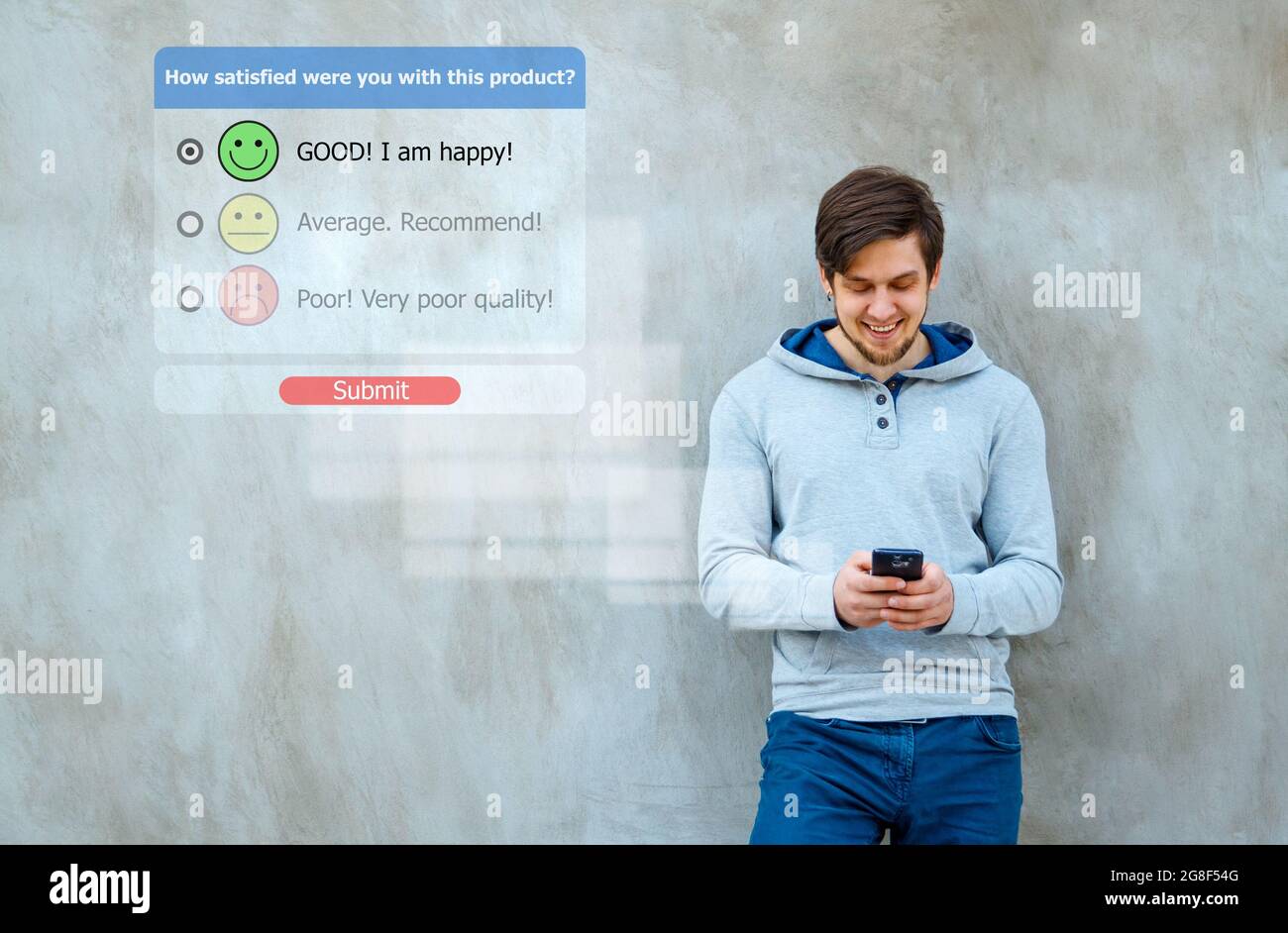Online customer service satisfaction survey on a smartphone. Customer ...