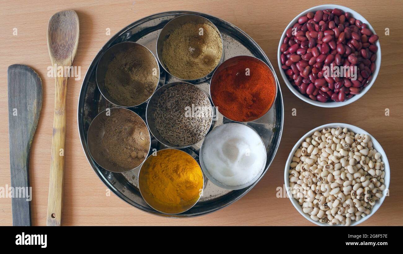 Various Indian spices and masala, whole and powdered form for cooking ...