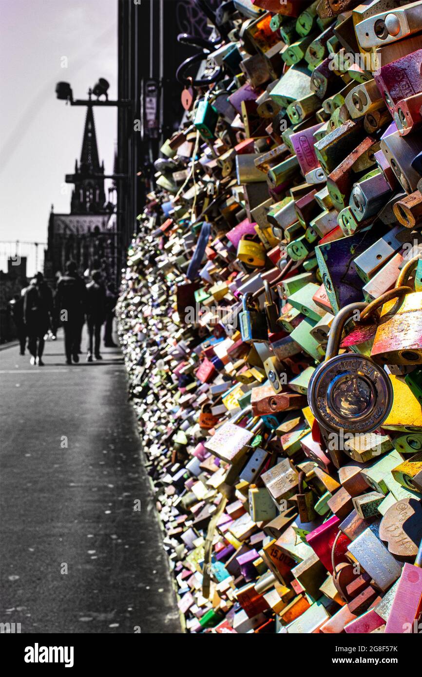 COLOGNE, GERMANY - Apr 18, 2021: Locks on bridge in the heart of ...