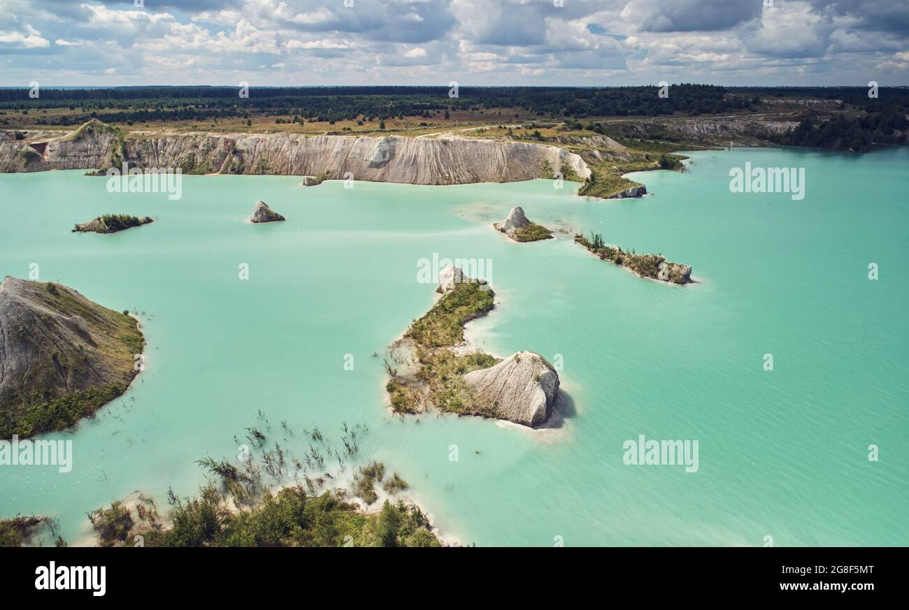 Industrial quarry landscape aerial above top view on bight sunny day ...