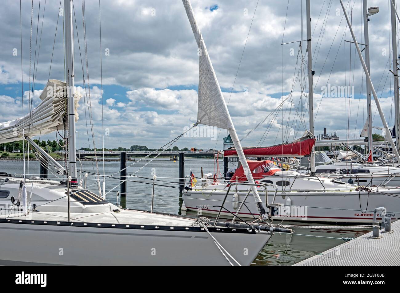 Sailingboats in the harbour of Kappeln; Segelboote im Hafen von Kappeln ...
