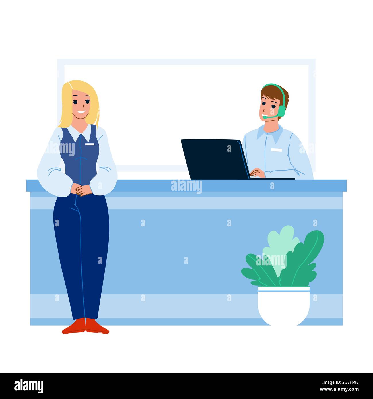 Receptionist Working At Desk In Hotel Lobby Vector Stock Vector Image ...