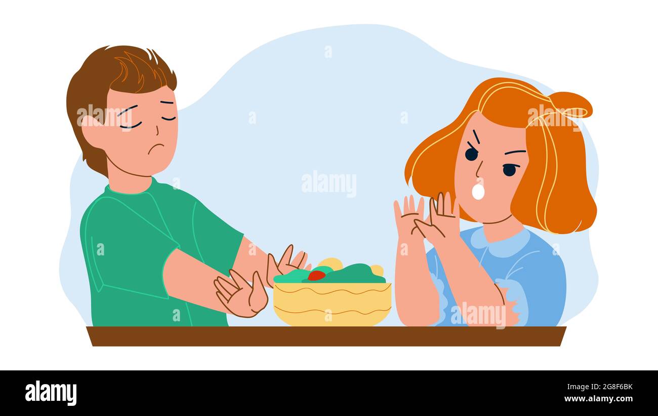 Boy And Girl Children Refusing Healthy Food Vector Stock Vector Image ...