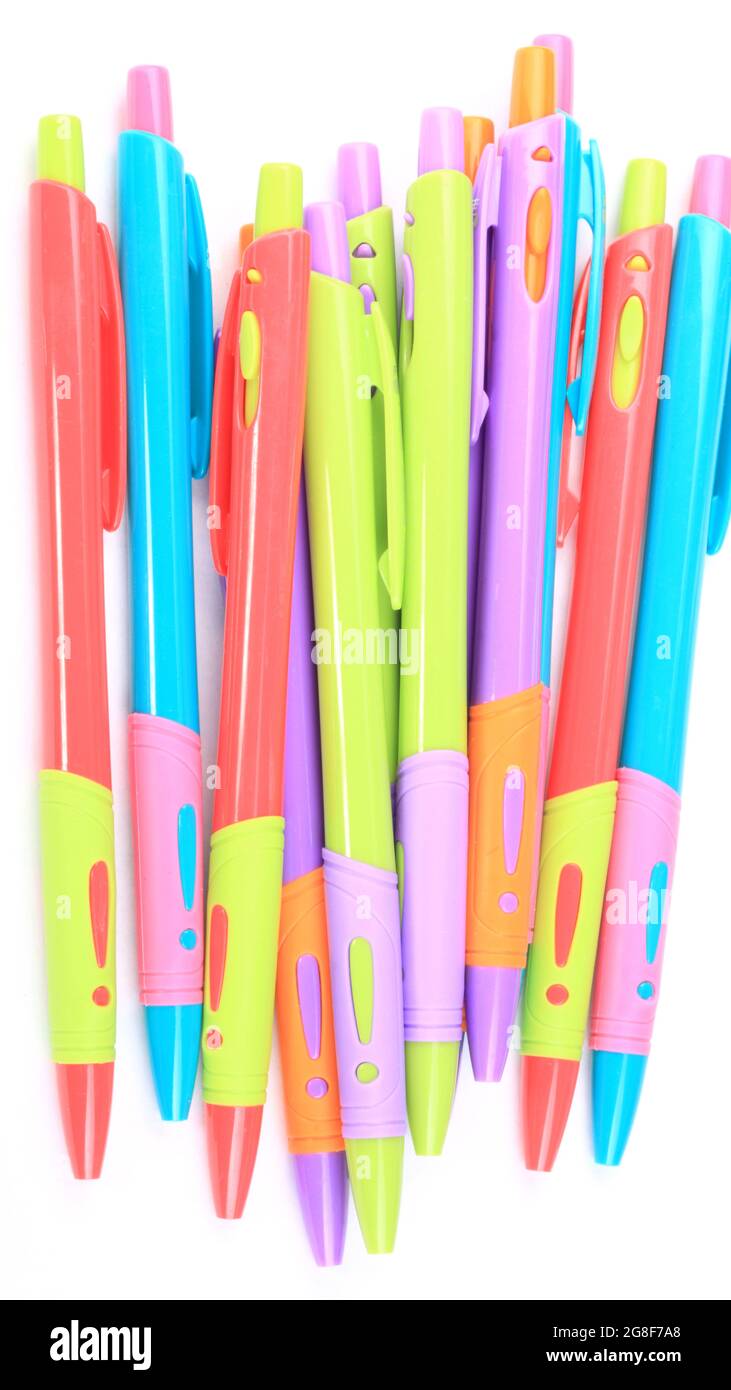 many Ball Pen on white Background Stock Photo - Alamy