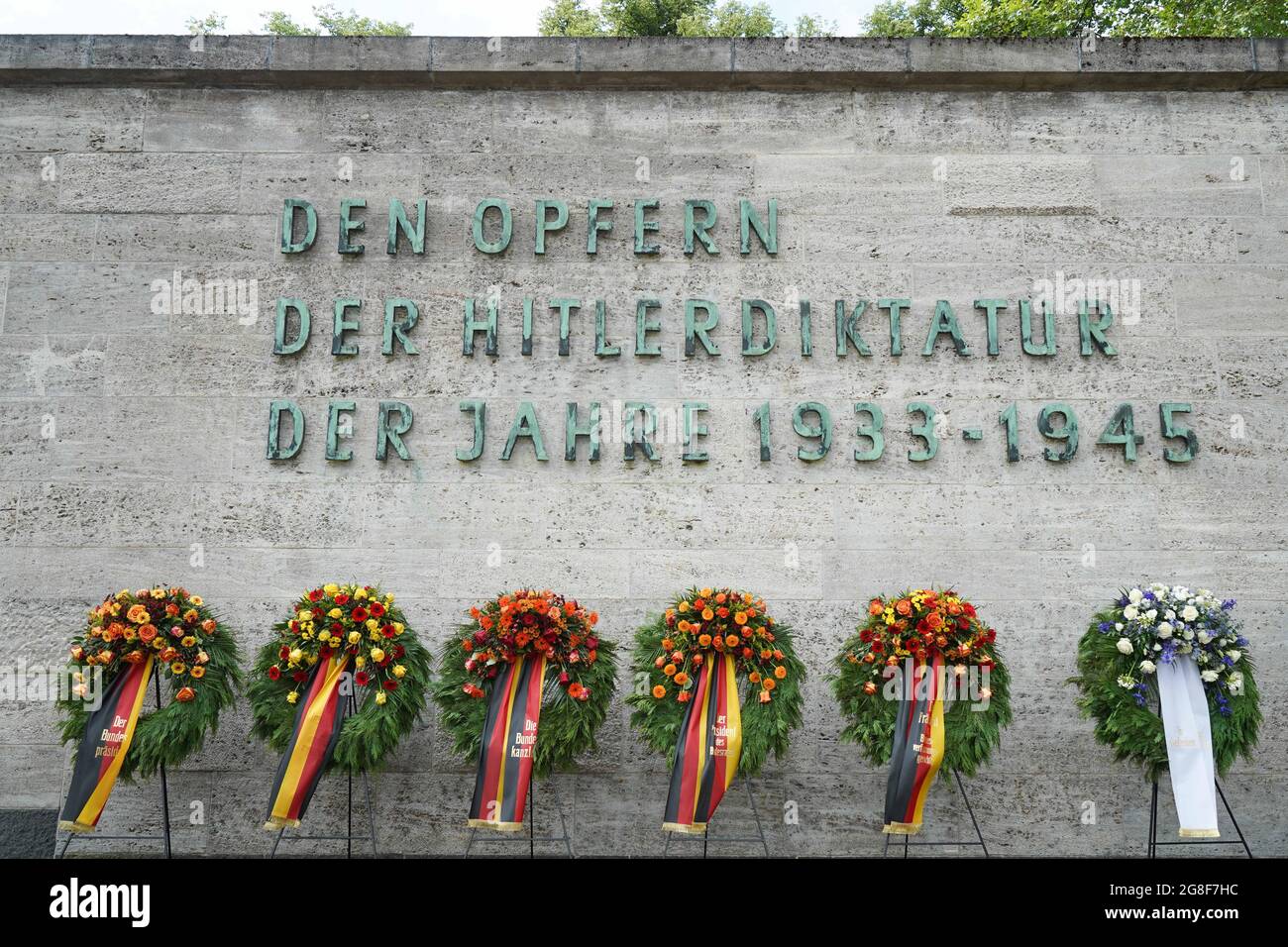 Berlin, Germany. 20th July, 2021. Wreaths lie at the Plötzensee ...