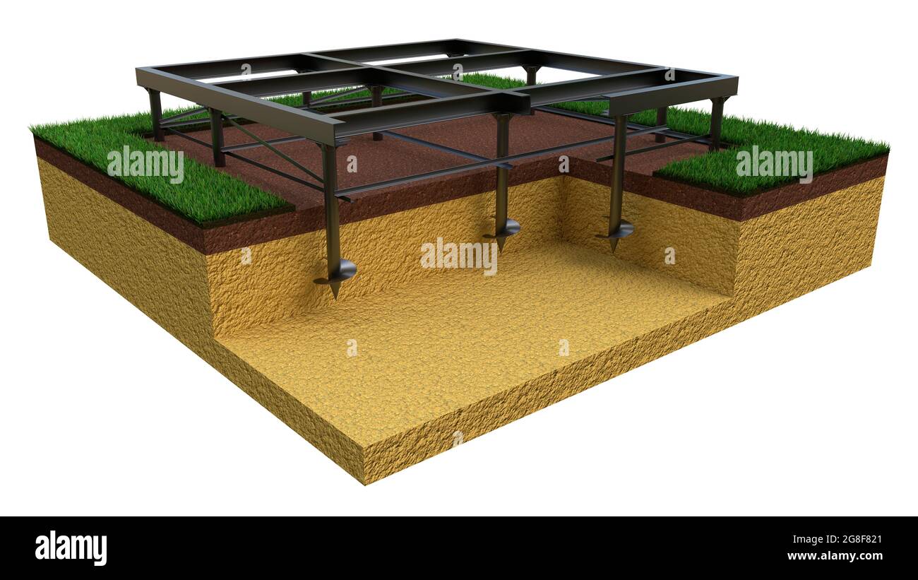helical piers foundation. isolated concept industrial 3D rendering ...