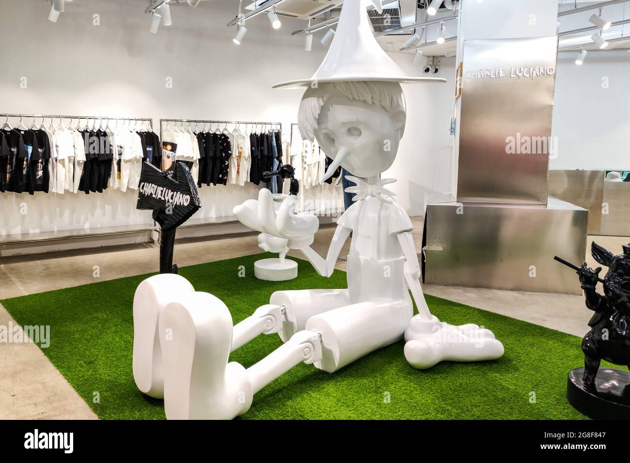 SHANGHAI, CHINA - JULY 20, 2021 - A white long-nosed Pinocchio ...