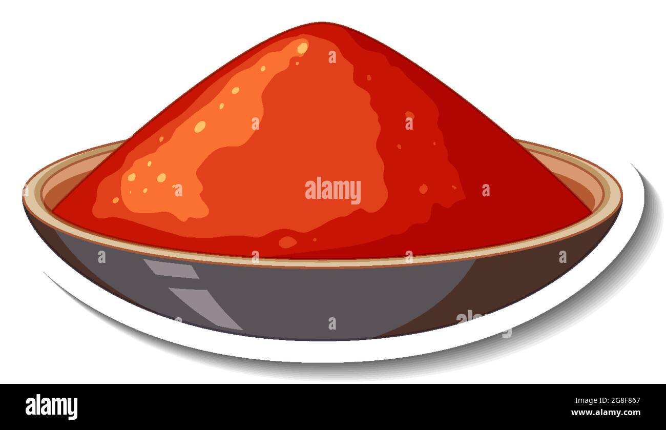 Red powder colour in a bowl on white background illustration Stock ...