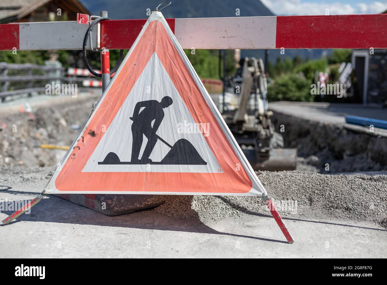 Sign and cordon off a road construction site in Switzerland Stock Photo ...