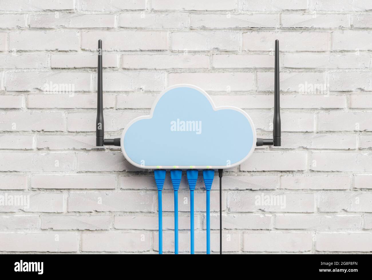 cloud-shaped router and wifi antennas with ethernet cables connected in ...