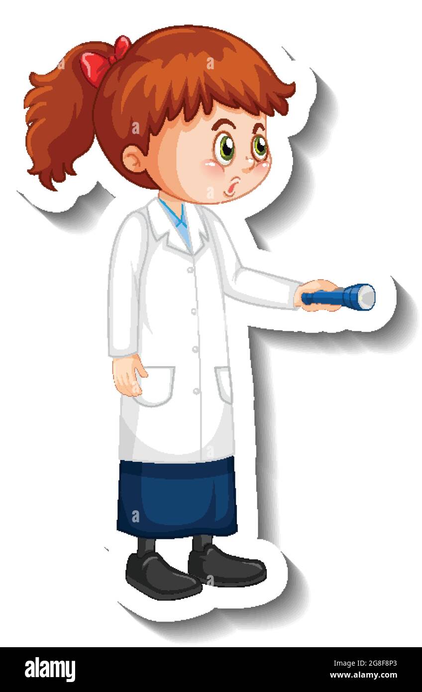 Scientist girl cartoon character with science experiment object ...