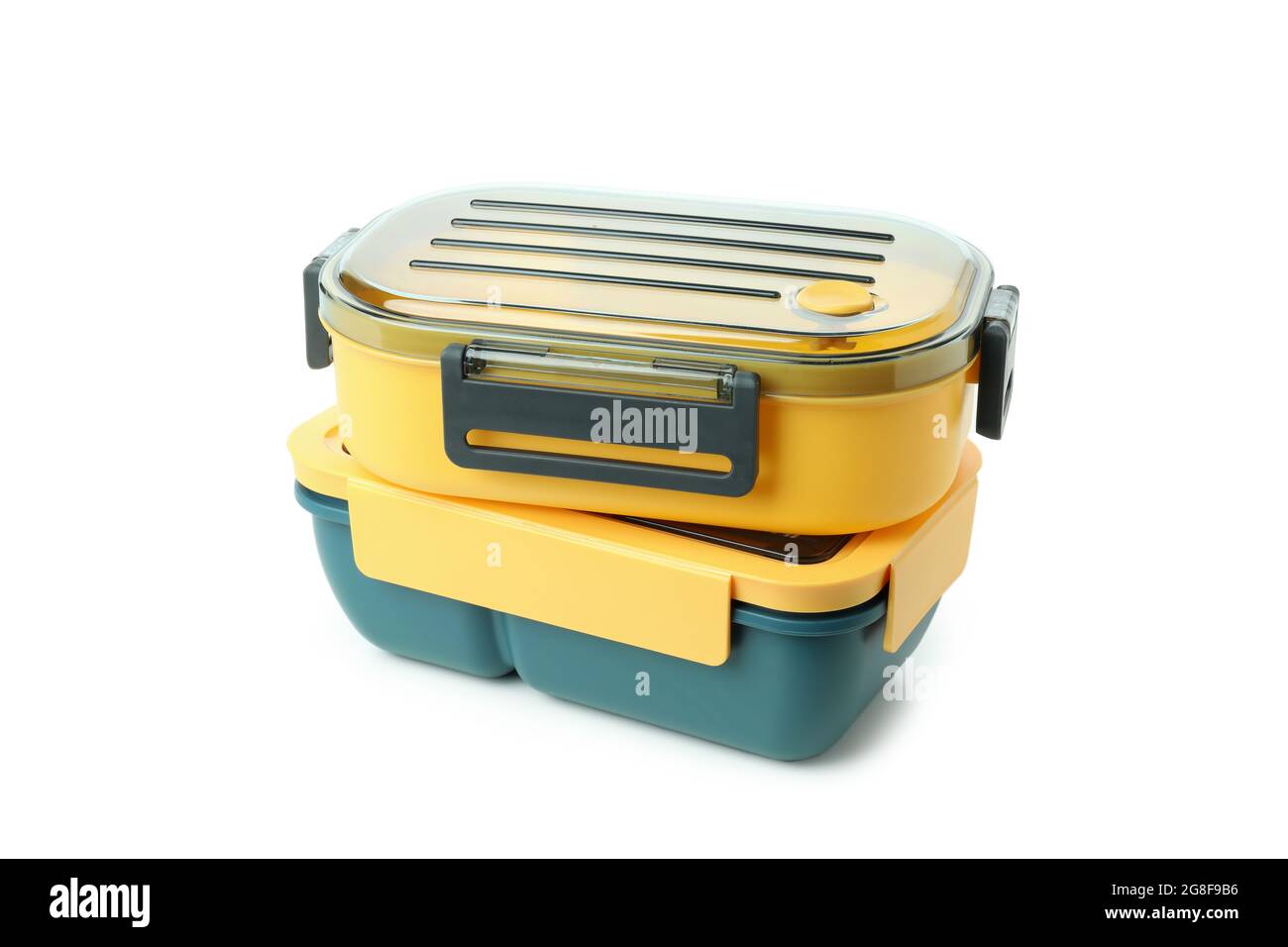 Stylish lunch boxes isolated on white background Stock Photo - Alamy