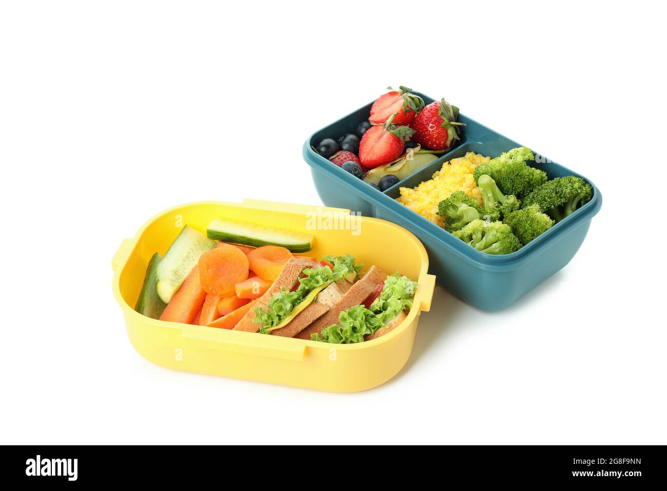 Lunch boxes with food isolated on white background Stock Photo - Alamy