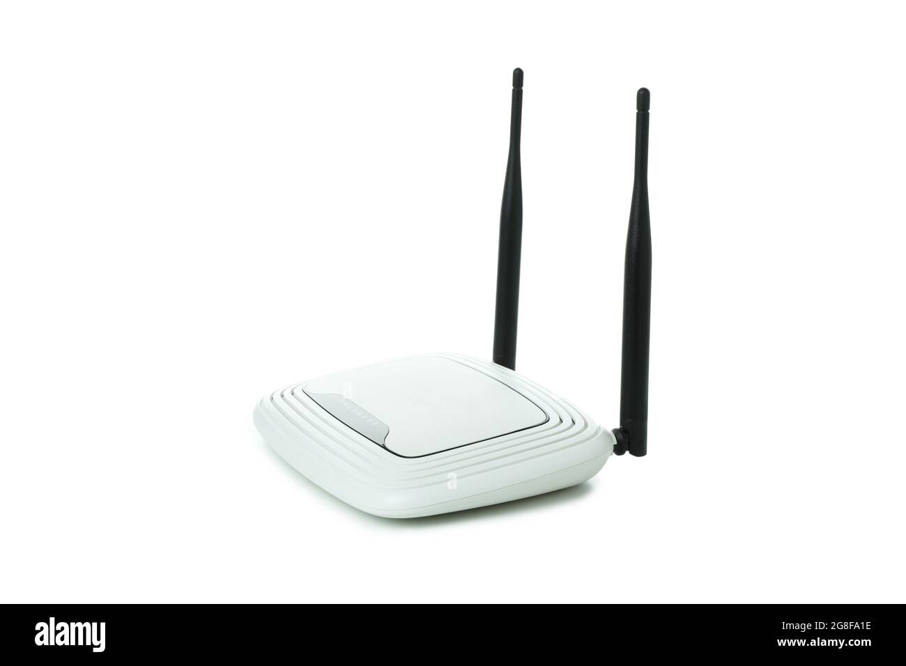 Wi-Fi router with external antennas isolated on white background Stock ...
