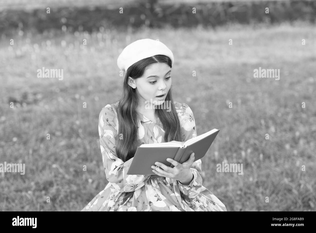 Girl student inspired reading recite poetry, classic literature subject ...