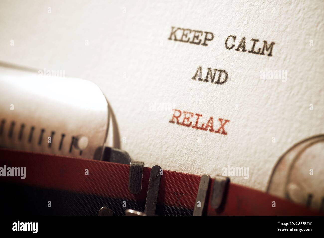 Keep calm and relax phrase written with a typewriter Stock Photo - Alamy