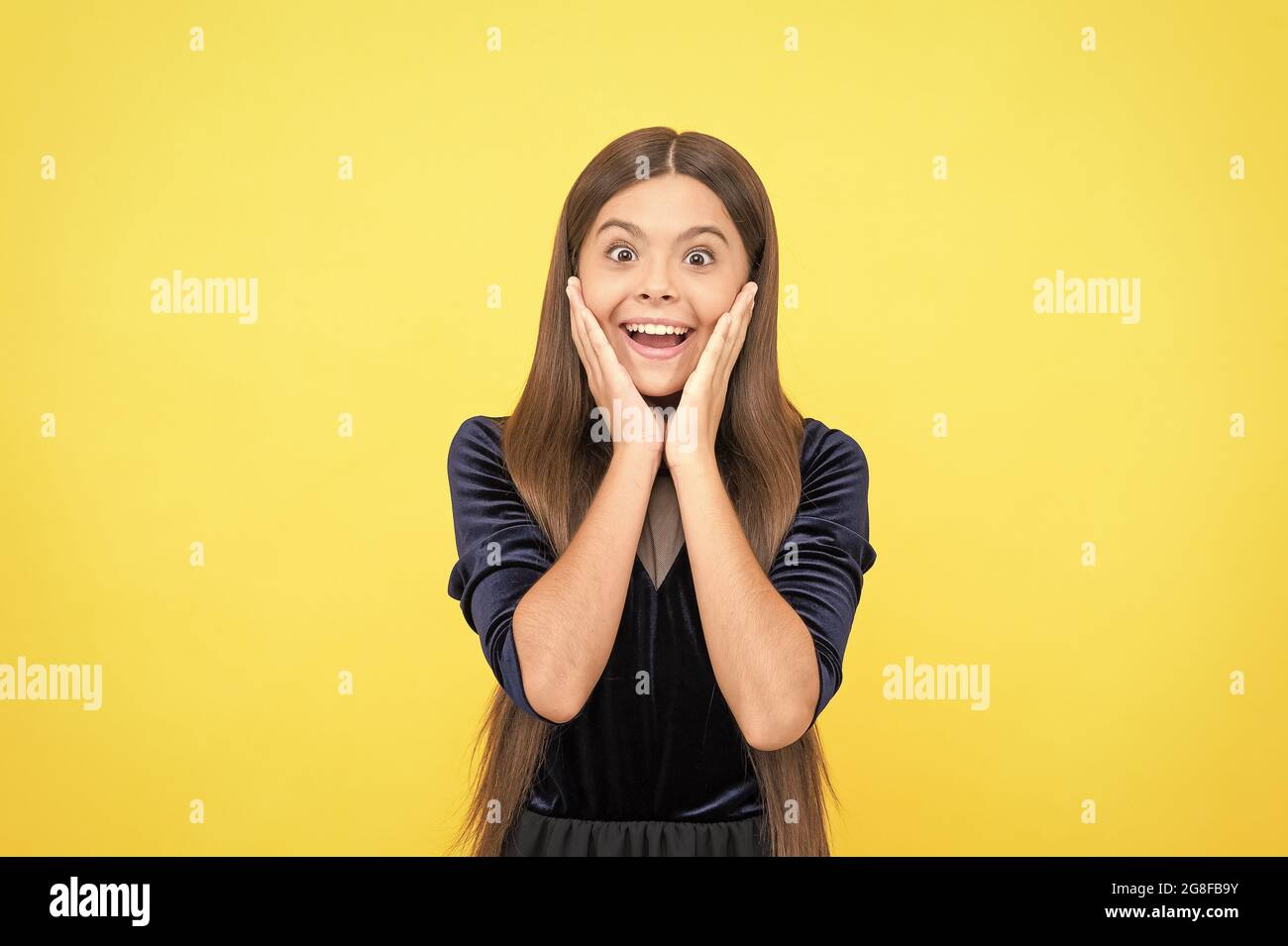 surprised girl kid with happy face express positive emotions, surprise ...