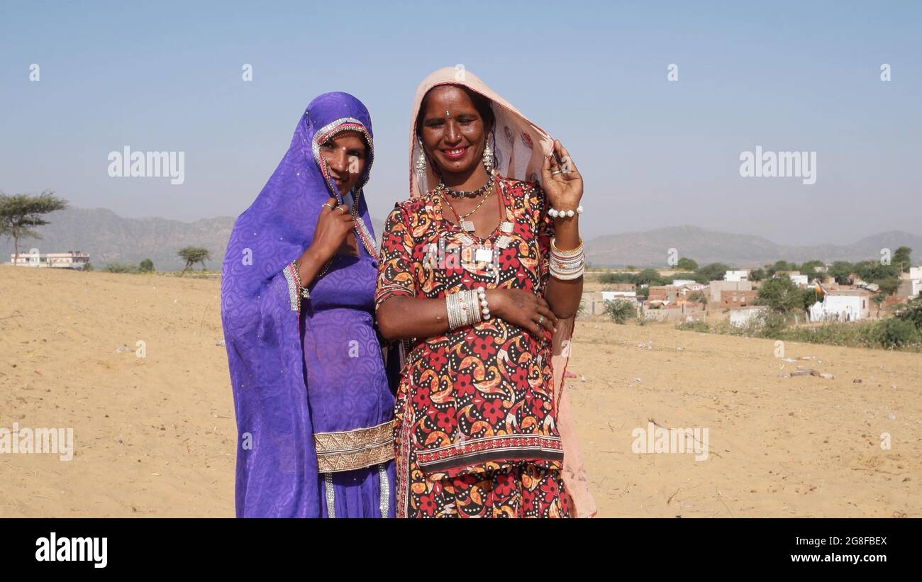 Happy Indian women in traditional clothes outdoor Stock Photo - Alamy