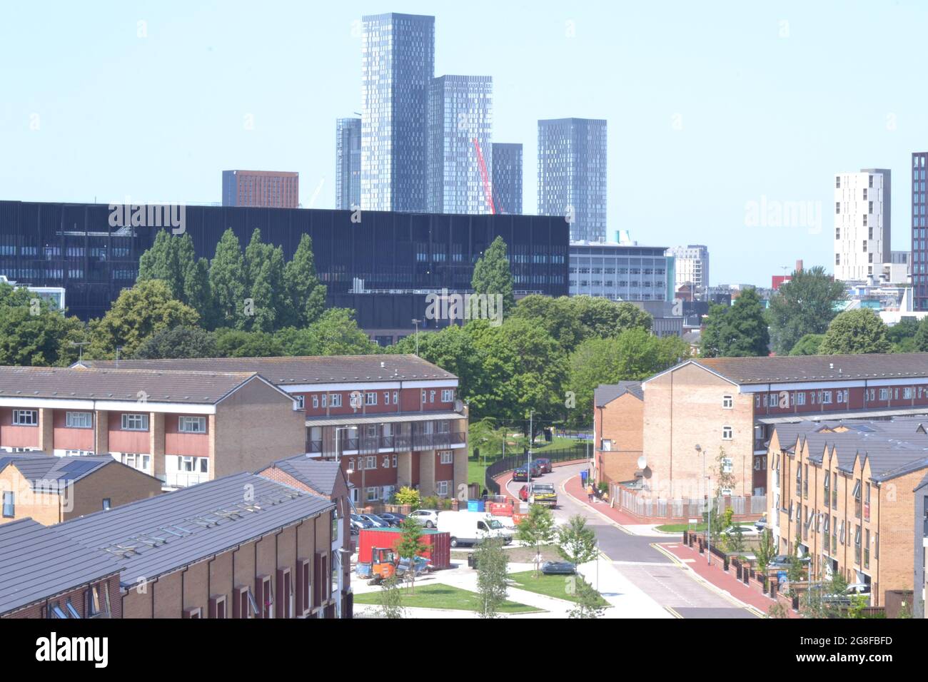 A high level view of new skyscrapers or high rise buildings and new ...