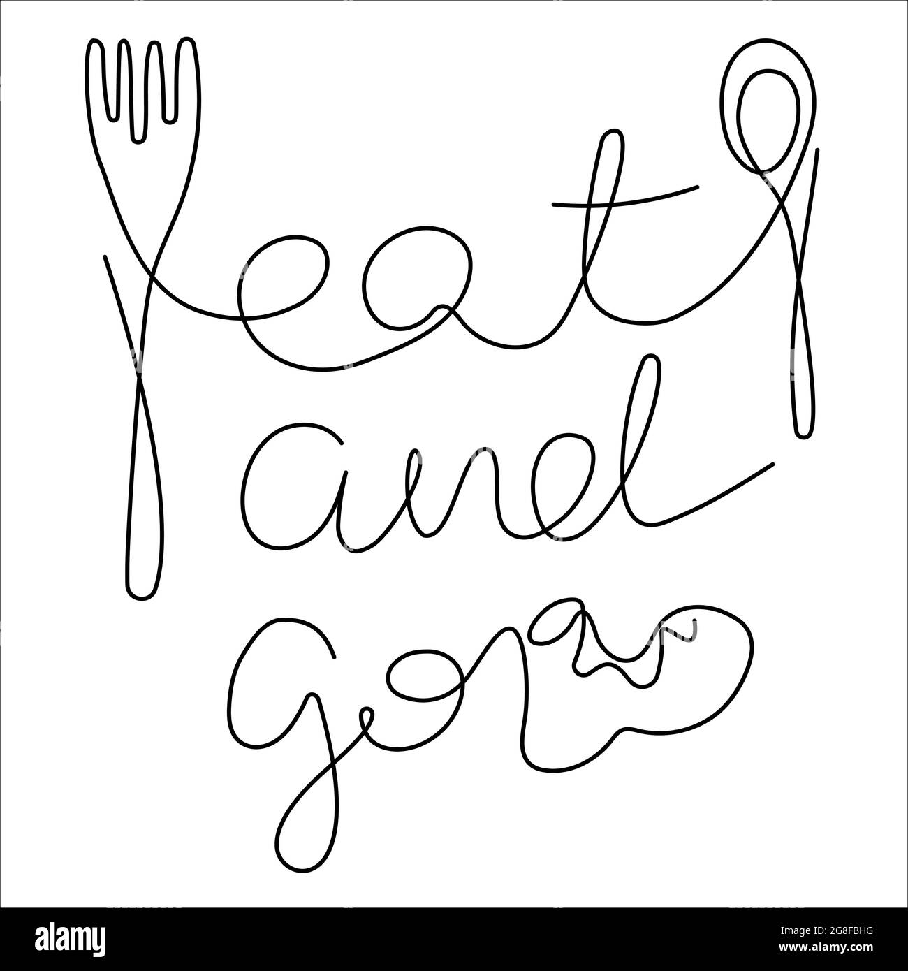 eat and go lettering, continuous doodle, black outline Stock Vector ...