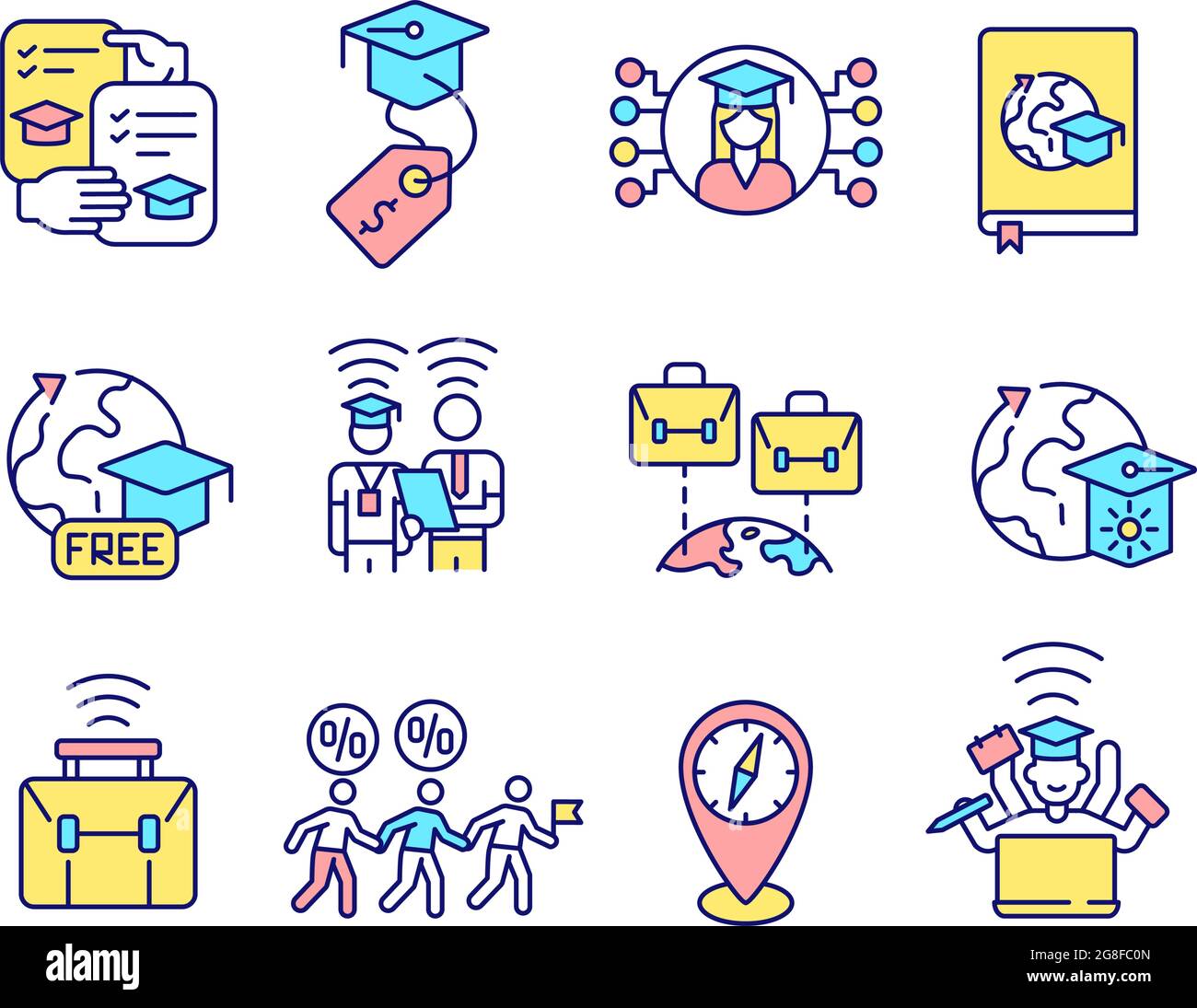 Virtual international internship RGB color icons set Stock Vector Image ...