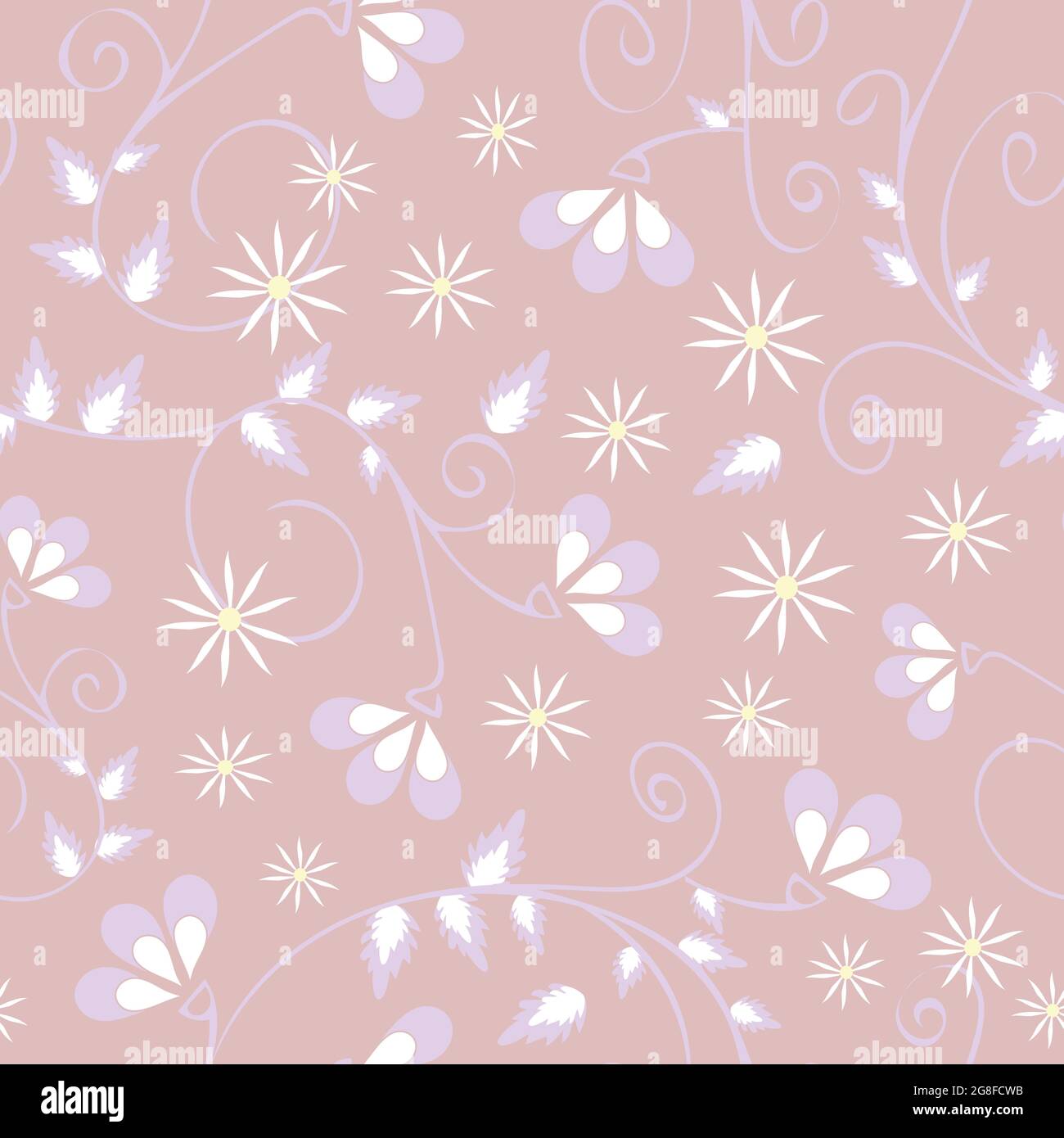 Seamless vector pattern with gentle flower ornaments on light pink ...