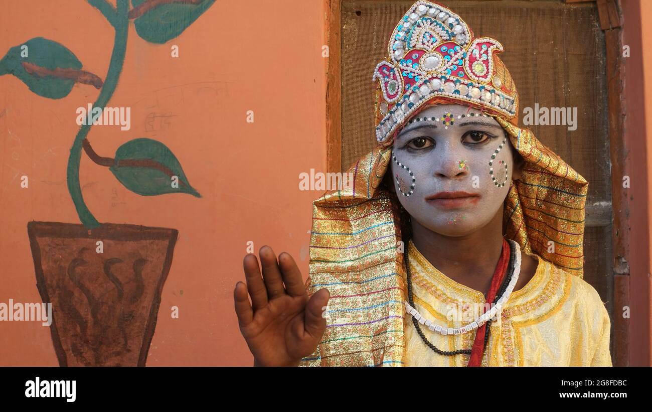 Traditionally dressed Indian woman with a painted face outdoor Stock ...