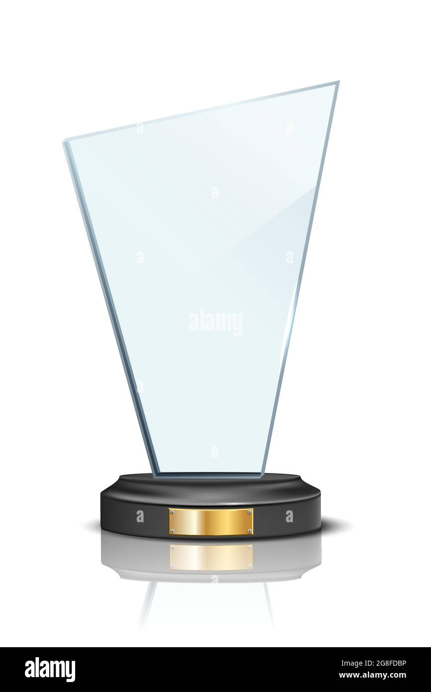 Award trophy, glass prize statue on white background. Champion glory in ...