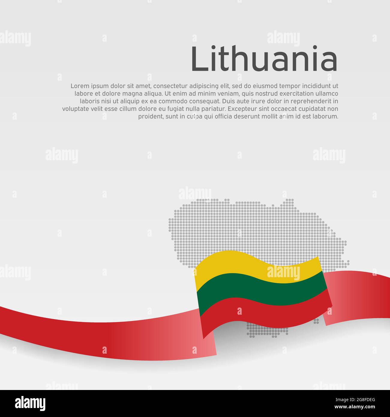 Lithuania flag, mosaic map on white background. Wavy ribbon with the ...
