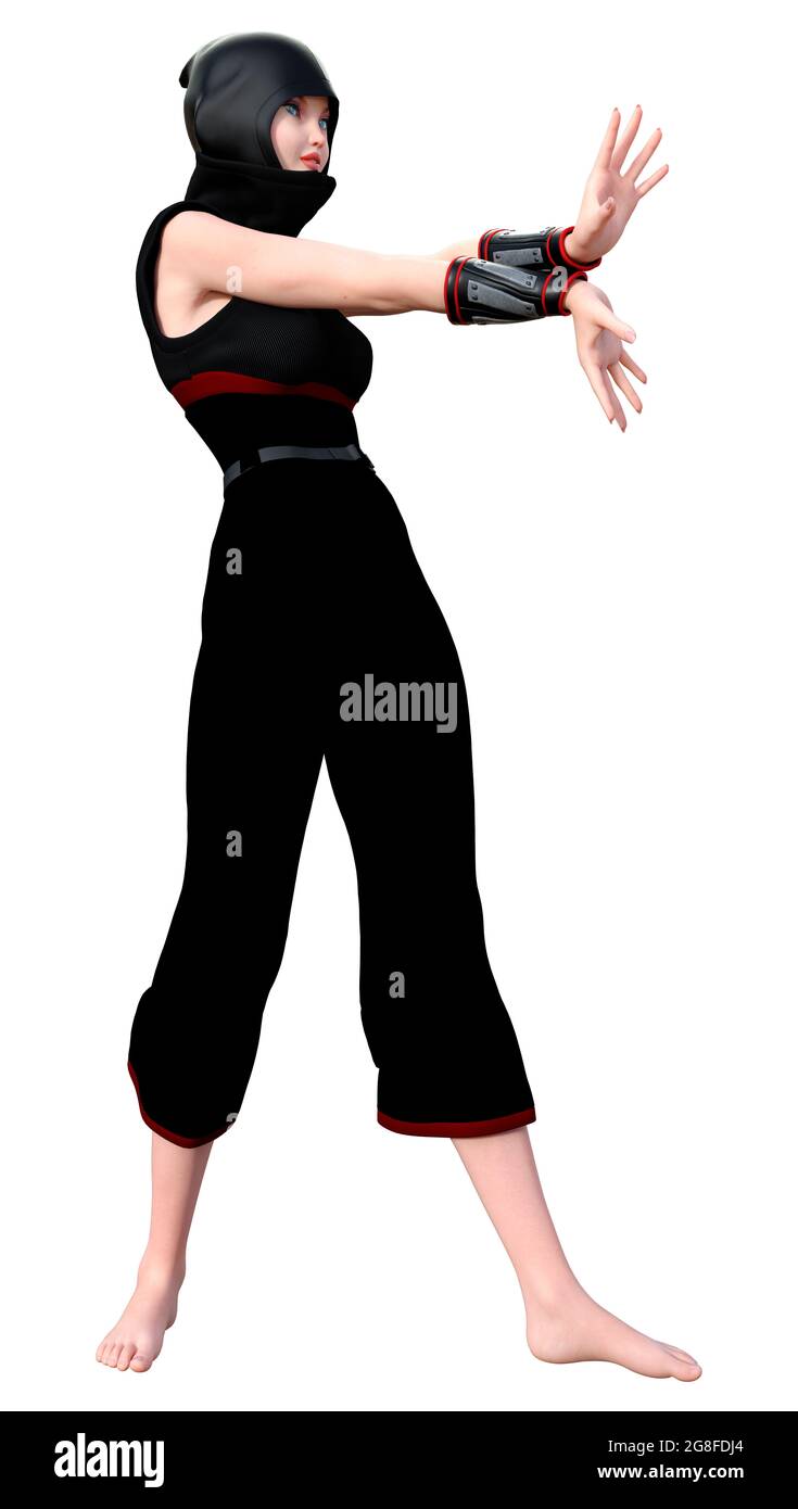 3D rendering of a female ninja isolated on white background Stock Photo ...