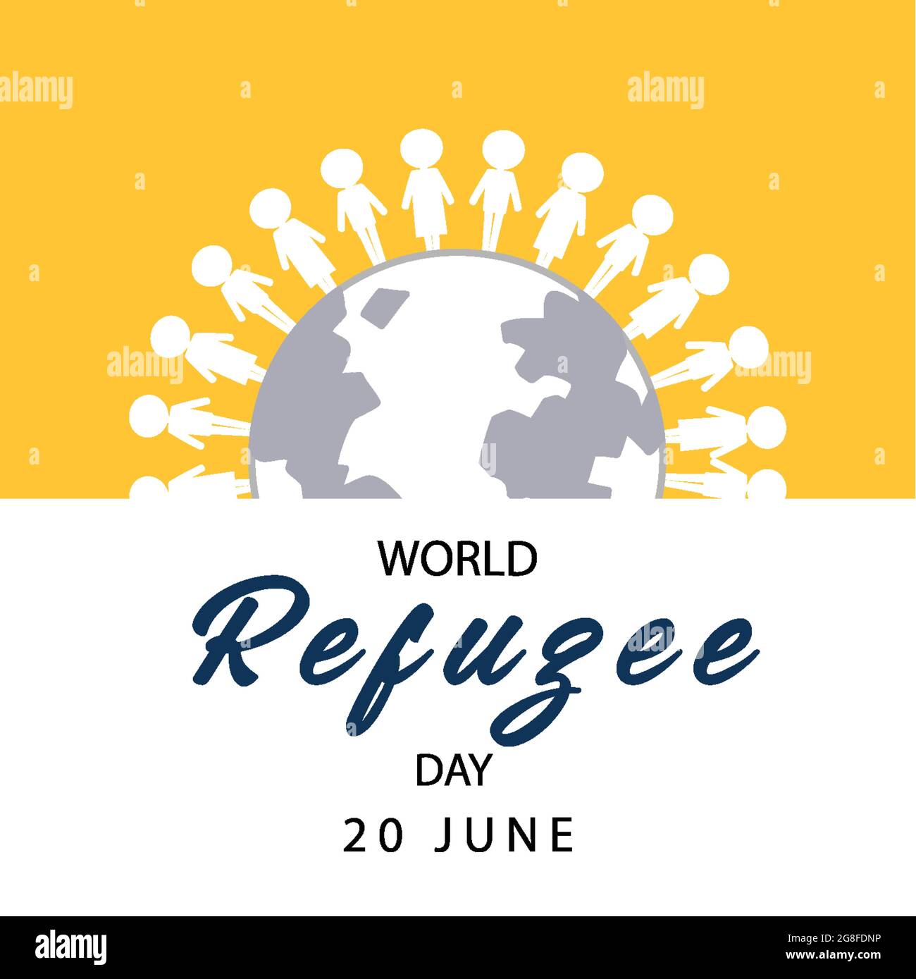 World Refugee Day Banner with people on globe sign illustration Stock ...