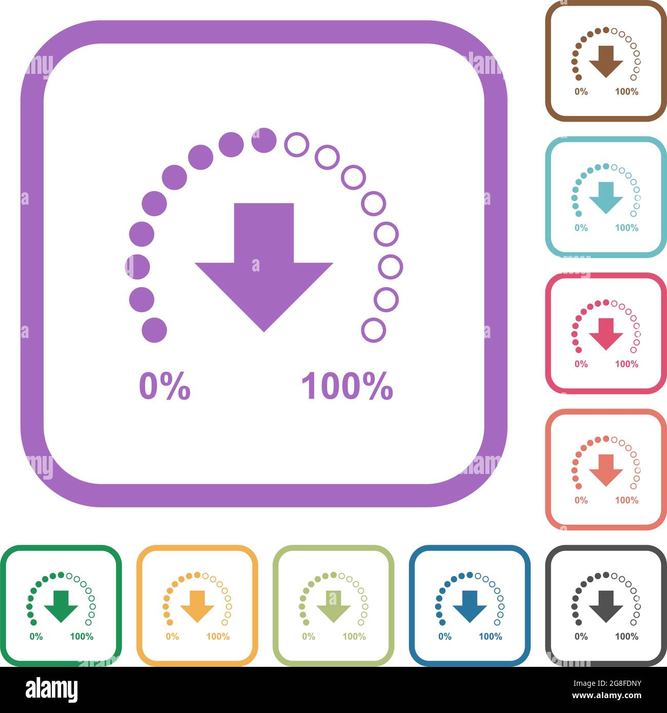 Download in progress simple icons in color rounded square frames on ...