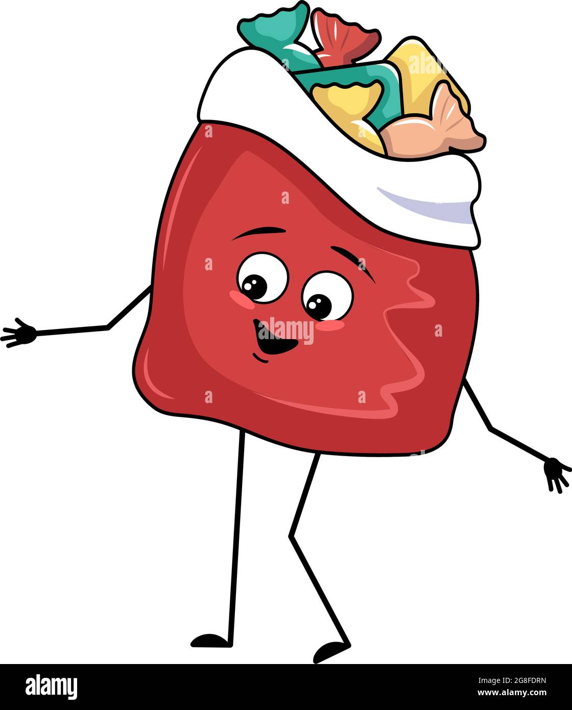 Cute red bag character with New Year gifts with happy emotions Stock ...