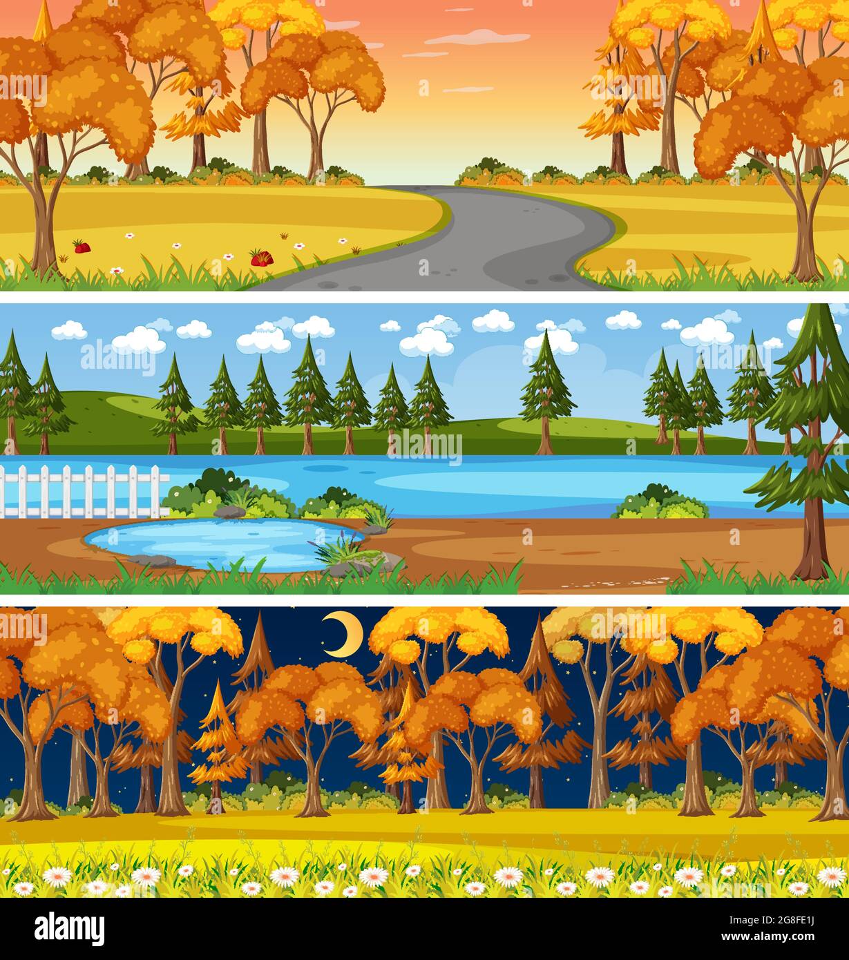 Set of different nature horizontal scenes illustration Stock Vector ...