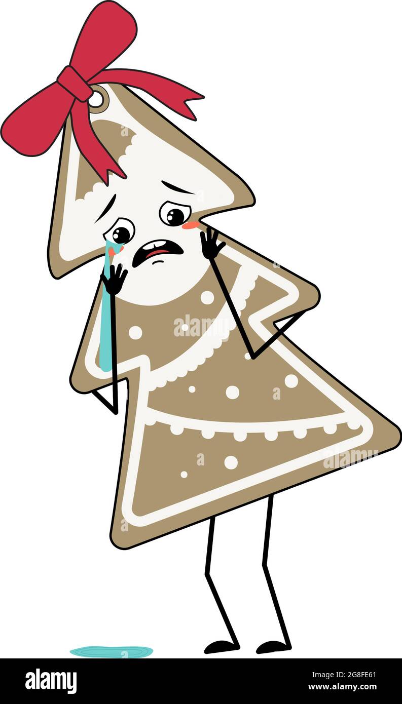 Cute character of gingerbread cookie in the shape of a Christmas tree ...