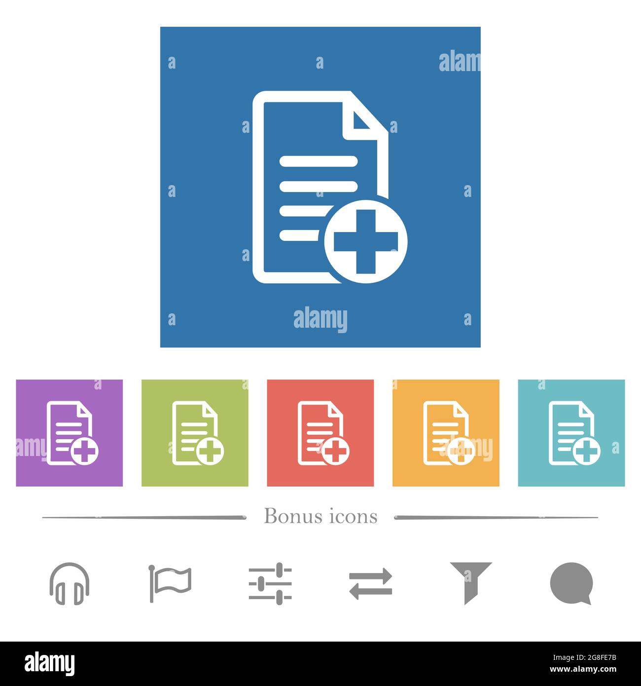 Add new document flat white icons in square backgrounds. 6 bonus icons ...