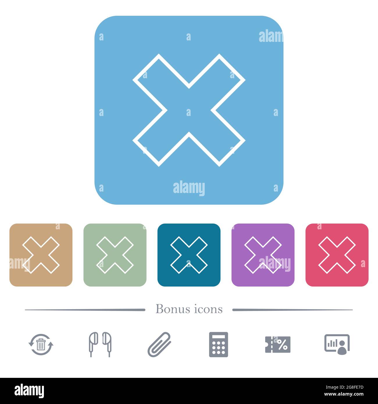 Cancel outline white flat icons on color rounded square backgrounds. 6 ...