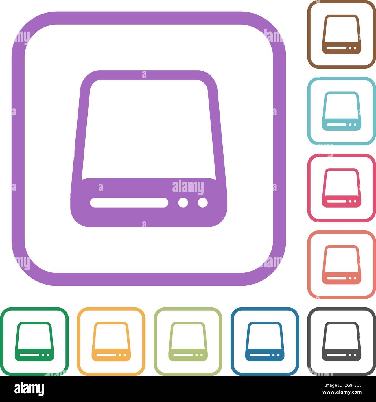 Hard Disk Drive Simple Icons In Color Rounded Square Frames On White