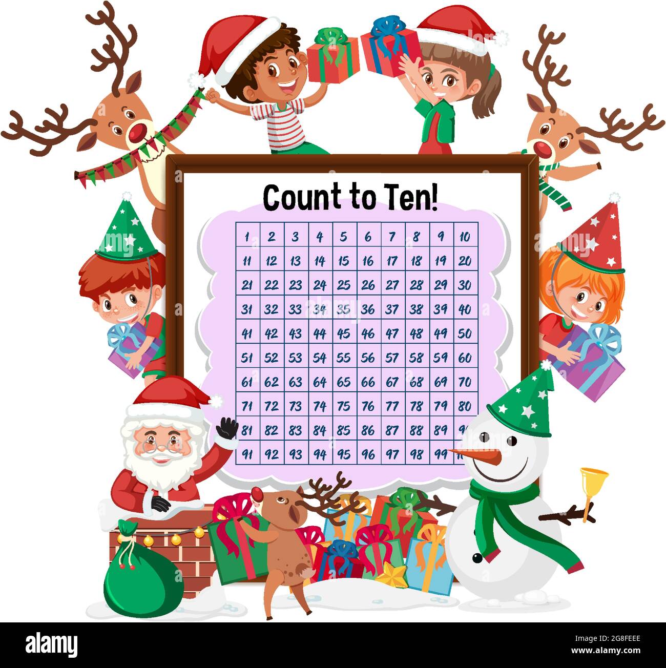 Counting number 1-100 board with many children in christmas theme ...