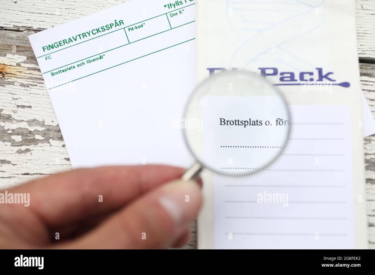 Magnifying glass and a Biopack DNA kit which is part of the police's ...