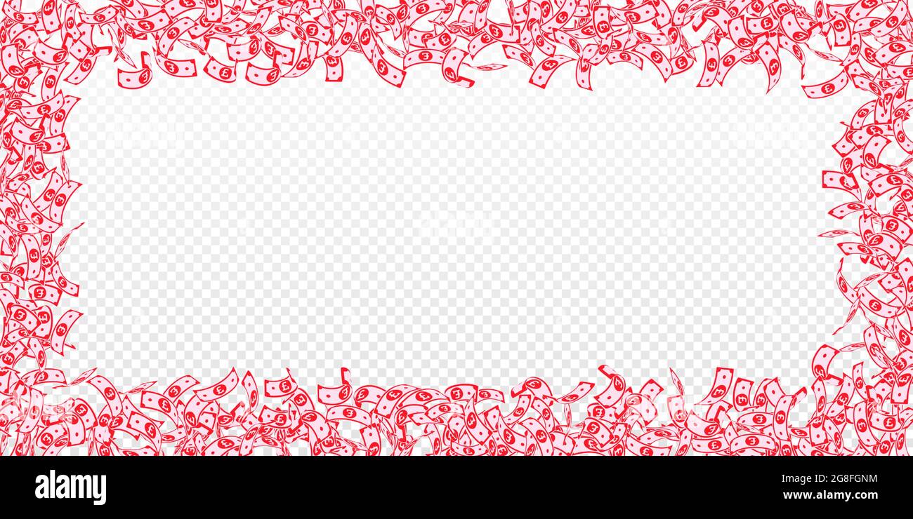 British pound notes falling. Small GBP bills on transparent background ...