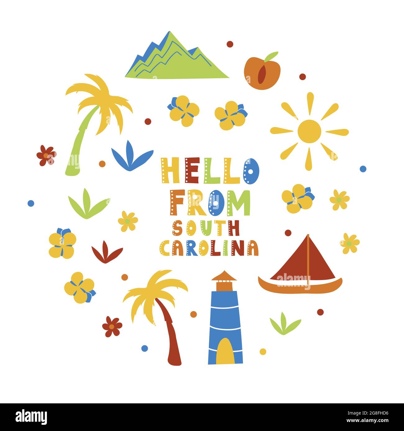 Illustrated map of the state of South Carolina in United States with ...