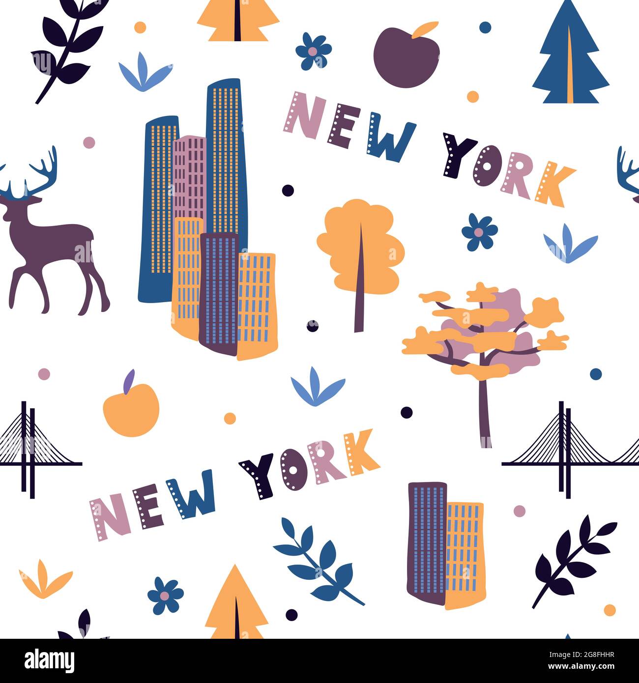 USA collection. Vector illustration of New York theme. State Symbols ...