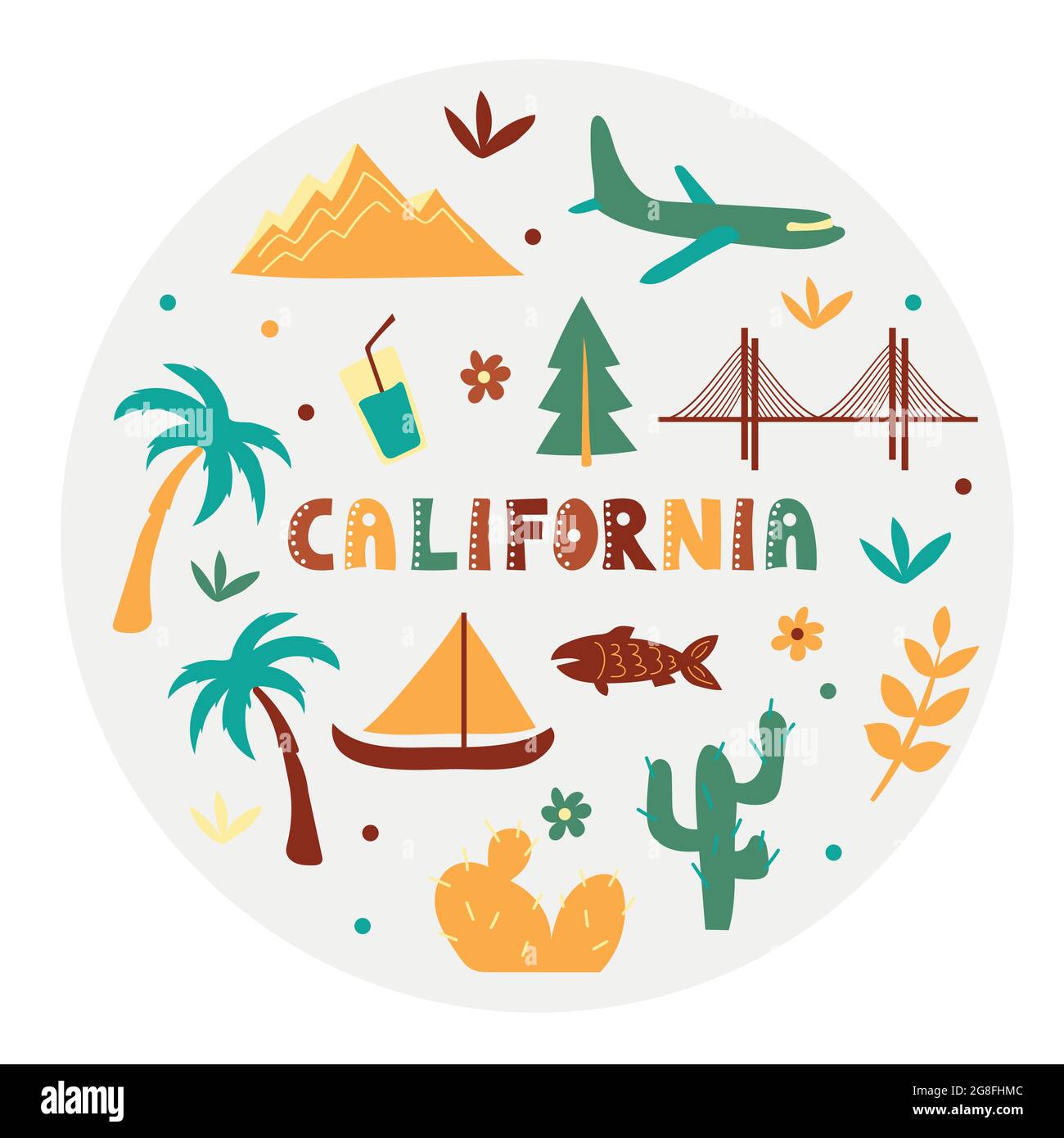 California State Symbols Illustrated Hand Drawn State Symbols Of