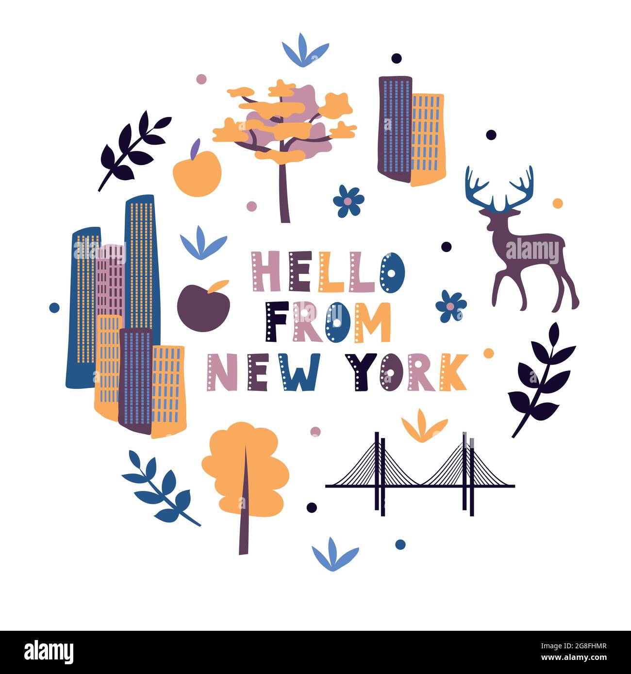 Illustrated map of the state of New York in United States with state ...