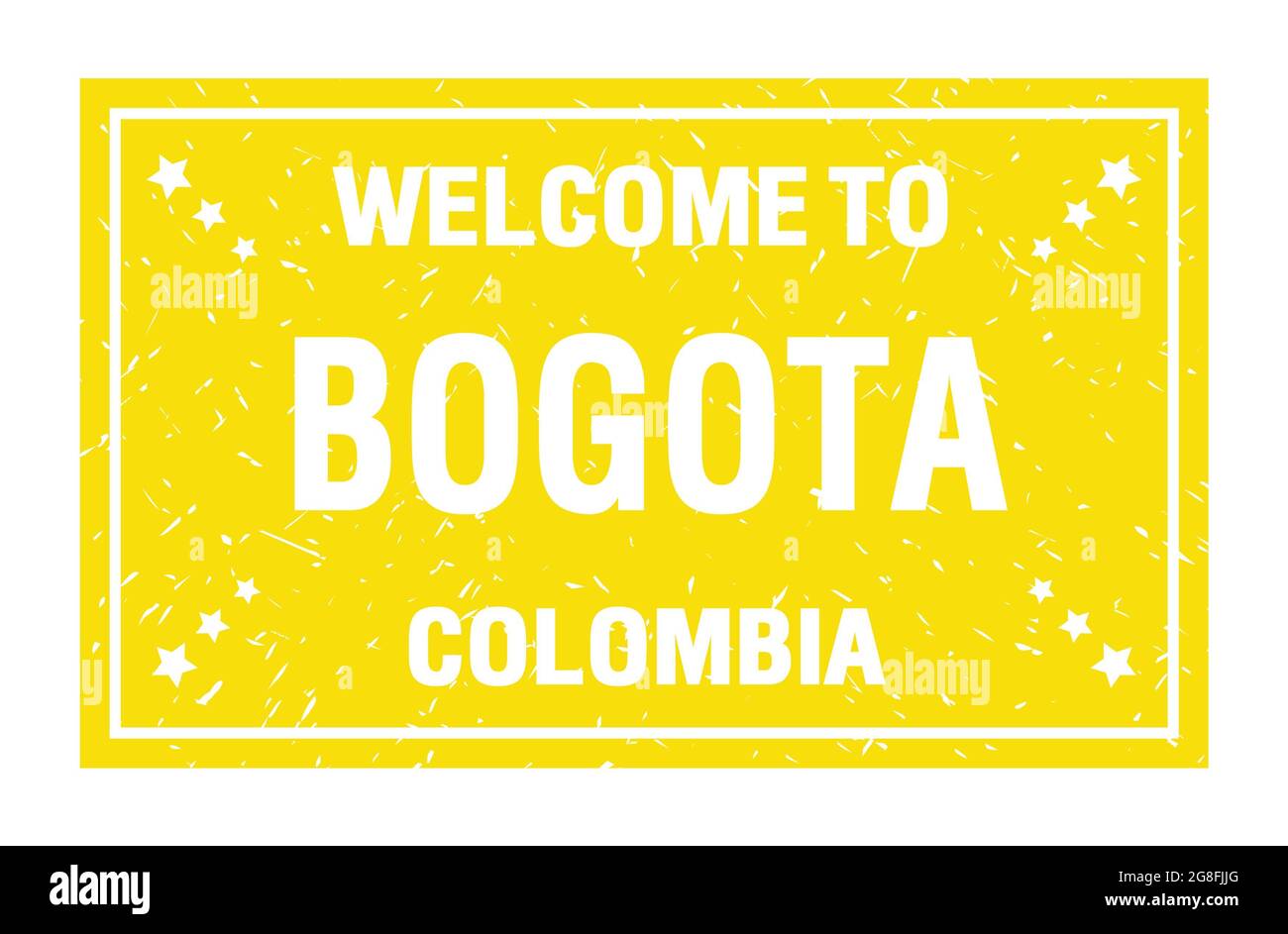 WELCOME TO BOGOTA - COLOMBIA, words written on yellow rectangle flag ...